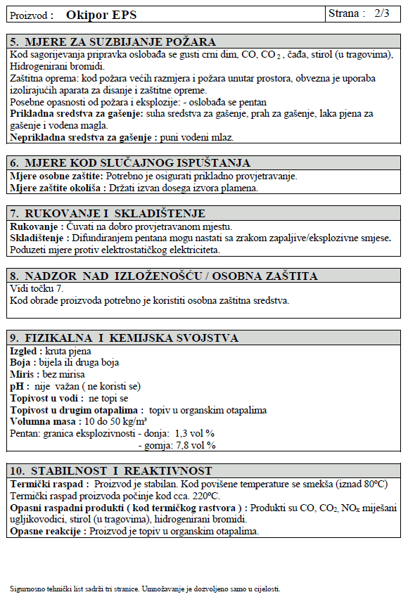Sigurnosno tehnički list OKIPOR EPS • FRAGMAT H d.o.o. • Tehničke specifikacije | webgradnja.hr